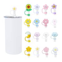 China Different Flower Silicone Straw Straw Hat Cap Toppers Covers For Tumbler Cup for sale
