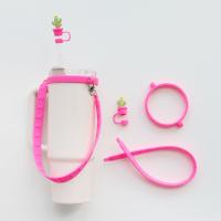 China Custom Silicone Bottle Accessories for Bottle Mug Tumblers Gift of 4 Silicone Straw Toppers and Silicone Strap for sale