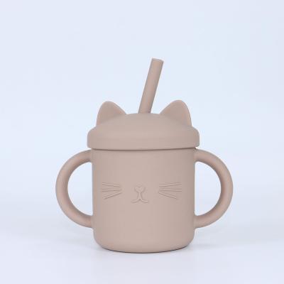 China Food grade Silicone Kids Cup Printed Silicone Cup With Straw Leak proof Safe Drinking Cup Suitable For Kids And Toddlers for sale