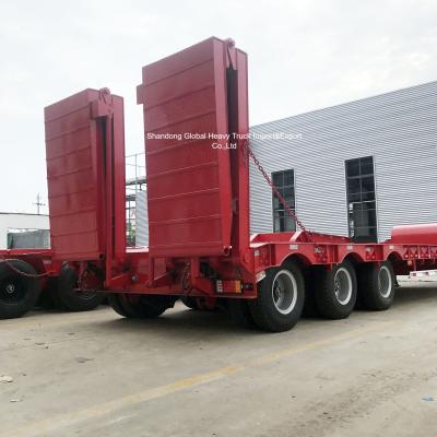 China 40-80 Tons Loading Capacity Low Bed Semi Trailer with 12R22.5 Tires and 50mm King Pin for Heavy Machinery Transport for sale