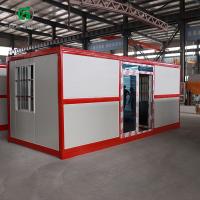 China Prefab Folding Container Home Red Frame Side Glass Door Galvanized Steel Frame Support for sale