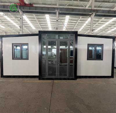 China 20ft Collapsible Container Homes Manufacturer black Glass Door Galvanized Steel Frame for sale