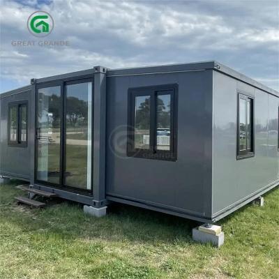 China 20ft Foldable Tiny House Manufacturer Customized Dark Gray Wall Panels Frame Rainproof Windproof for sale