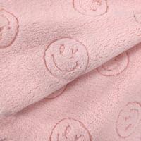 China 100% Polyester Sherpa Fabric Textile Warp Knitted Smilling Face Pattern Embossed for sale