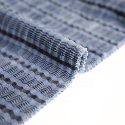 China Classic Double Side Soft Polyester Fabric For Sleepwear Pajamas Women Clothes Cationic Striped Sheared for sale