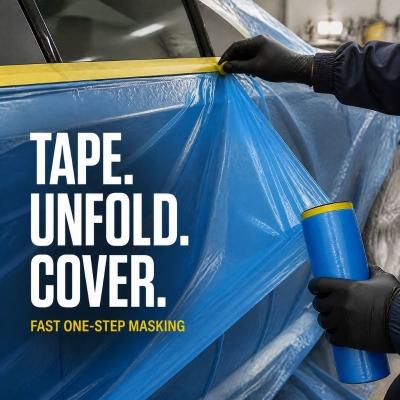 China Pre-Taped Masking Film Automotive Car Refinishing Paint Overspray Protection for Body Panels for sale