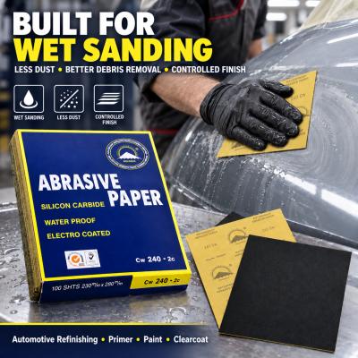 China GOLDSUN Waterproof Sandpaper 60#–2000# Silicon Carbide Wet and Dry Automotive Sanding Paper for sale