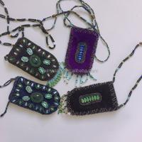 China Factory custom Beaded Velvet Purse Pouch with elaborate beads, Hand Made Beaded Velvet Coin Purses, Velvet Porceleain Bead Pouch for sale