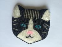 China Factory custom Gold Hand Beaded Crazy Cute Cat Face Pouch, Women's Beaded Kitty Cat Coin Purse Double Sides Zip Closure for sale
