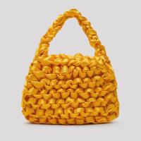 China Factory custom Satin Mini Tote Bag, Ribbon Hand Crocheted Handbag, Hand-Knitted Stud Totes for sale