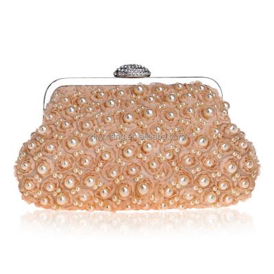 China Factory Wholesale Diamond Buckle Rose Sweet Pearl Beaded Prom Evening Handbag Wedding Bag Party Clutch for sale