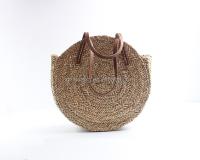 China Factory custom Natural Plaited Water Hyacinth Round Bag, Water Hyacinth Hand Weaved Bags, Woven Rattan Straw Shoulder Bag for sale