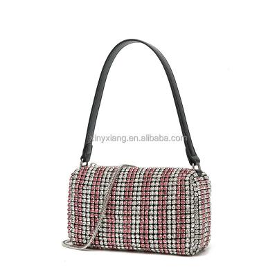 China Factory Wholesale Women's White Rhinestone Mini Pouch, Rhinestone-Embellished Mini Tote Clutch Bag, Crystal Evening Handbag for sale