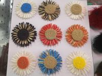 China Factory custom Handmade Raffia Flowers Beautiful Raffia Flower Patches for Hat Bag Garment, Woven Applique Sticker for sale