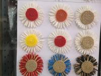 China Factory custom Handmade Raffia Flowers Beautiful Raffia Flower Patches for Hat Bag Garment, Woven Applique Sticker for sale