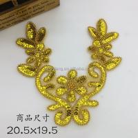 China Factory Wholesale Beaded Sequin Applique Patch, Bridal Trims, Sequin/Beaded/Pearl/Rhinestone Applique (Flower) for sale