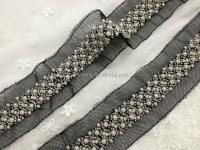 China Factory Wholesale Beaded Lace Trim Pearl Beaded Applique, rhinestone and crystal beaded lace trim for wedding belt for sale