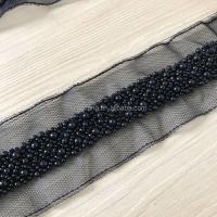 China Factory Wholesale Beaded Lace Trim Pearl Beaded Applique, rhinestone and crystal beaded lace trim for wedding belt for sale
