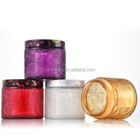 China Factory custom home fragrance candle, hot sales 4 oz glass candle jar with lid, Embossed Glass Jar Candle for sale