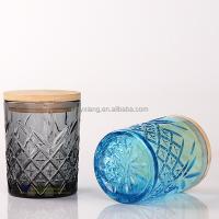 China Factory Custom Clear diamond shaped surface glass jar with lid, Clear 8oz Short Round Glass Jar For Candle Making for sale