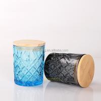China Factory Custom Clear diamond shaped surface glass jar with lid, Clear 8oz Short Round Glass Jar For Candle Making for sale