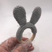 China Factory custom Bunny Teethers, Crochet Teething Rings, Natural Baby Teether Wooden Ring Crocheted Bunny Ears for sale