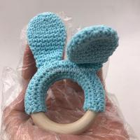 China Factory custom Bunny Teethers, Crochet Teething Rings, Natural Baby Teether Wooden Ring Crocheted Bunny Ears for sale