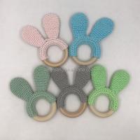 China Factory custom Bunny Teethers, Crochet Teething Rings, Natural Baby Teether Wooden Ring Crocheted Bunny Ears for sale