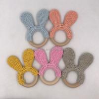 China Factory custom Bunny Teethers, Crochet Teething Rings, Natural Baby Teether Wooden Ring Crocheted Bunny Ears for sale