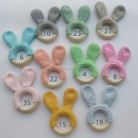 China Factory custom Bunny Teethers, Crochet Teething Rings, Natural Baby Teether Wooden Ring Crocheted Bunny Ears for sale