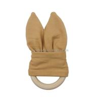 China Factory custom Baby Infant Wooden Teether Adorable Bunny Teething Ring Rabbit Ear Interesting Toy Bunny Teething Ring for sale