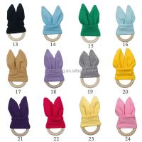 China Factory custom Baby Infant Wooden Teether Adorable Bunny Teething Ring Rabbit Ear Interesting Toy Bunny Teething Ring for sale