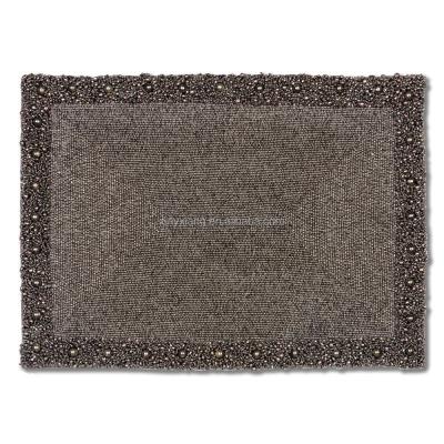 China Factory wholesale&custom handmade glass beads square beaded placemats, beaded table runner, sequin beads coaster table place mat for sale