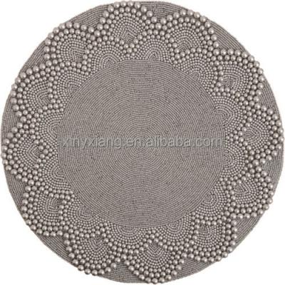 China Factory wholesale&custom Glass beaded table set Beaded placemats, Beaded Round Christmas or Everyday Hematite Charger Placemat for sale