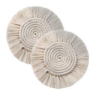 China Factory Wholesale Handmade Macrame Coasters, Cotton Rope Braided Placemats, Round shape Table Decoration, Heat Resistant Cup Mat for sale