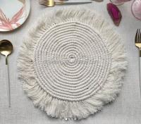China Factory Wholesale Handmade Macrame Coasters, Cotton Rope Braided Placemats, Round shape Table Decoration, Heat Resistant Cup Mat for sale