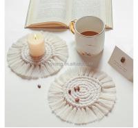 China Factory Wholesale Handmade Macrame Coasters, Cotton Rope Braided Placemats, Round shape Table Decoration, Heat Resistant Cup Mat for sale