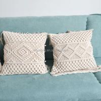 China Factory custom Macrame Cushion Cover with Fringe, Hand Woven Knotted Diamond Cushion, Macrame Hobo Envelope Pillow Cover for sale