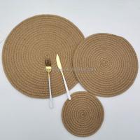 China Factory wholesale&custom Cotton And Flax Rope Weave Coasters Round Placemat Package Table Mat Gifts, straw woven round placemats for sale