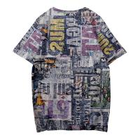 China Factory Wholesale Men Newspaper Print V-Neck T-shirt, 3D Digital Printed Men's T-shirt Multi Color, Newspaper Full Print T shirt for sale