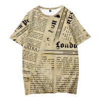 China Factory Wholesale Men Newspaper Print V-Neck T-shirt, 3D Digital Printed Men's T-shirt Multi Color, Newspaper Full Print T shirt for sale