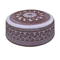 China Factory Wholesale Muslim Mens Topi Prayer Cap White and Chocolate Bown Kufi Hat with Intricate Embroidery Hats for sale