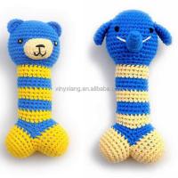China Factory Wholesale Organic Cotton Crocheted Dog Toys, Plush Amigurumi Stuffed Animal Soft Toy Bell Pink Crocheted Pet Toy for sale