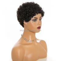 China Factory Wholesale Short Afro Curly Pixie Cut human hair wigs for black women, 100% pure human hair, Water Wave Bob Wigs for sale