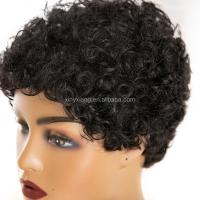 China Factory Wholesale Short Afro Curly Pixie Cut human hair wigs for black women, 100% pure human hair, Water Wave Bob Wigs for sale