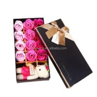 China Factory Promotion 12pcs Scented Soap Flower Roses Valentines Day Cute Teddy Gift Box Petals Decor, soap rose flower gift box for sale