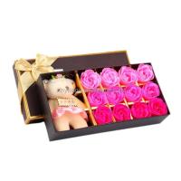 China Factory Promotion 12pcs Scented Soap Flower Roses Valentines Day Cute Teddy Gift Box Petals Decor, soap rose flower gift box for sale