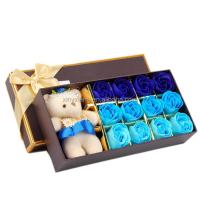 China Factory Promotion 12pcs Scented Soap Flower Roses Valentines Day Cute Teddy Gift Box Petals Decor, soap rose flower gift box for sale