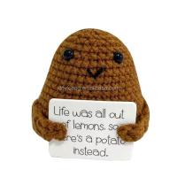 China Factory Custom Funny Gift Crochet Poo Plushy Desk Decor-Tiny Knitted Decoration With Positive Words-Positive Potato Doll Pendant for sale