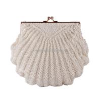 China Factory Custom Vintage Beaded Clam Shell Evening Bag, Beaded Seashell Clam Shell Purse Evening Bag Gold Tone Chain Strap for sale